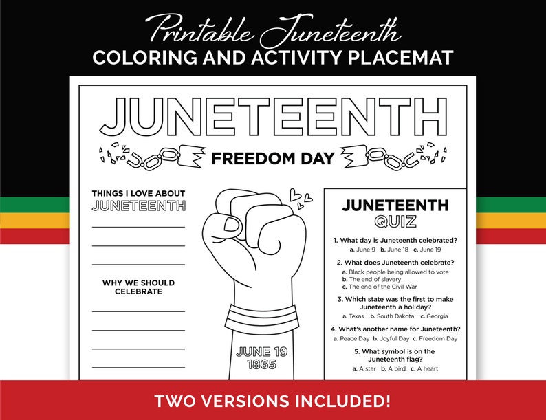 Juneteenth Kids Coloring and Activities Page, Printable Kids Activity ...
