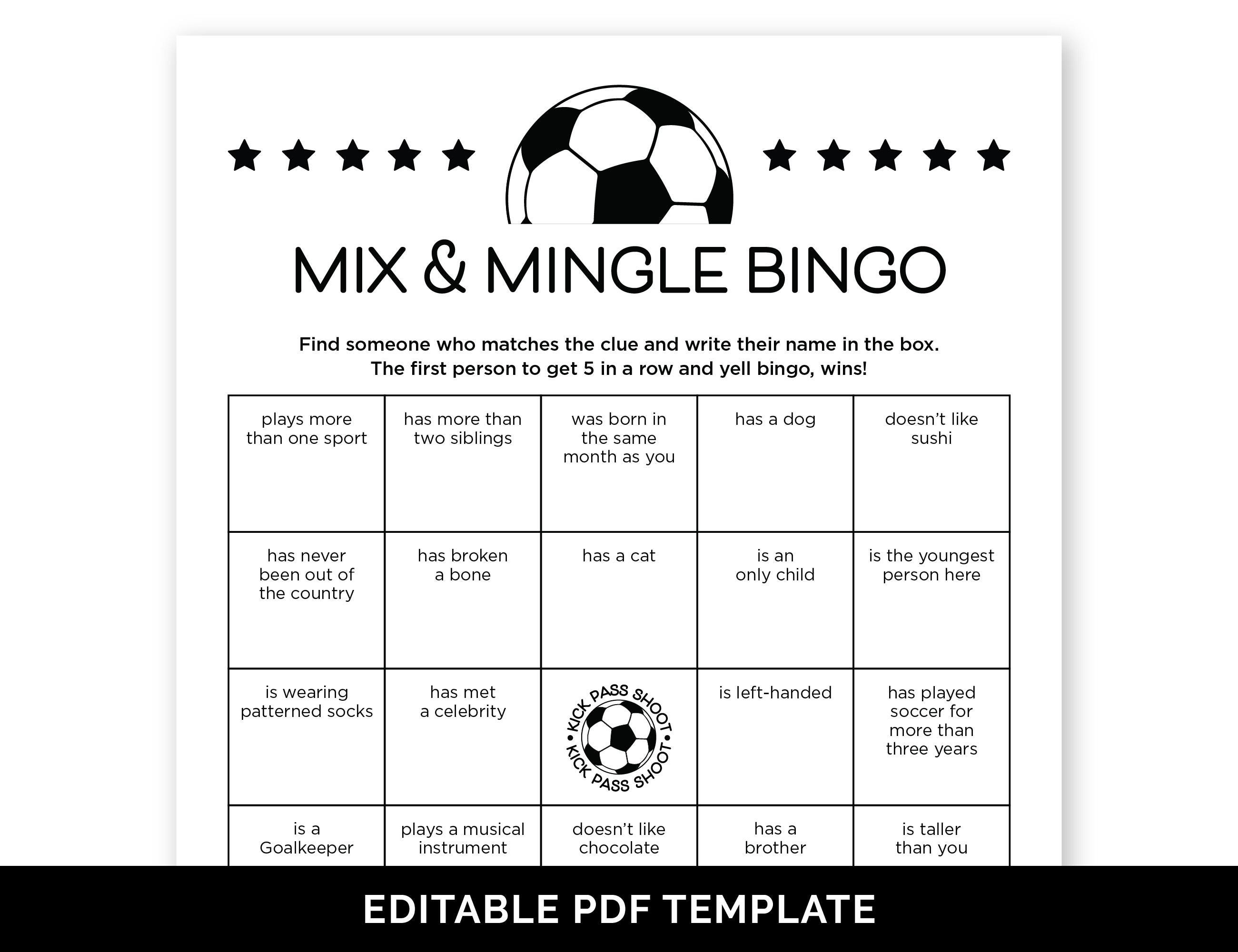 Editable Soccer Mix and Mingle Bingo, Soccer Team Building Game, Travel ...