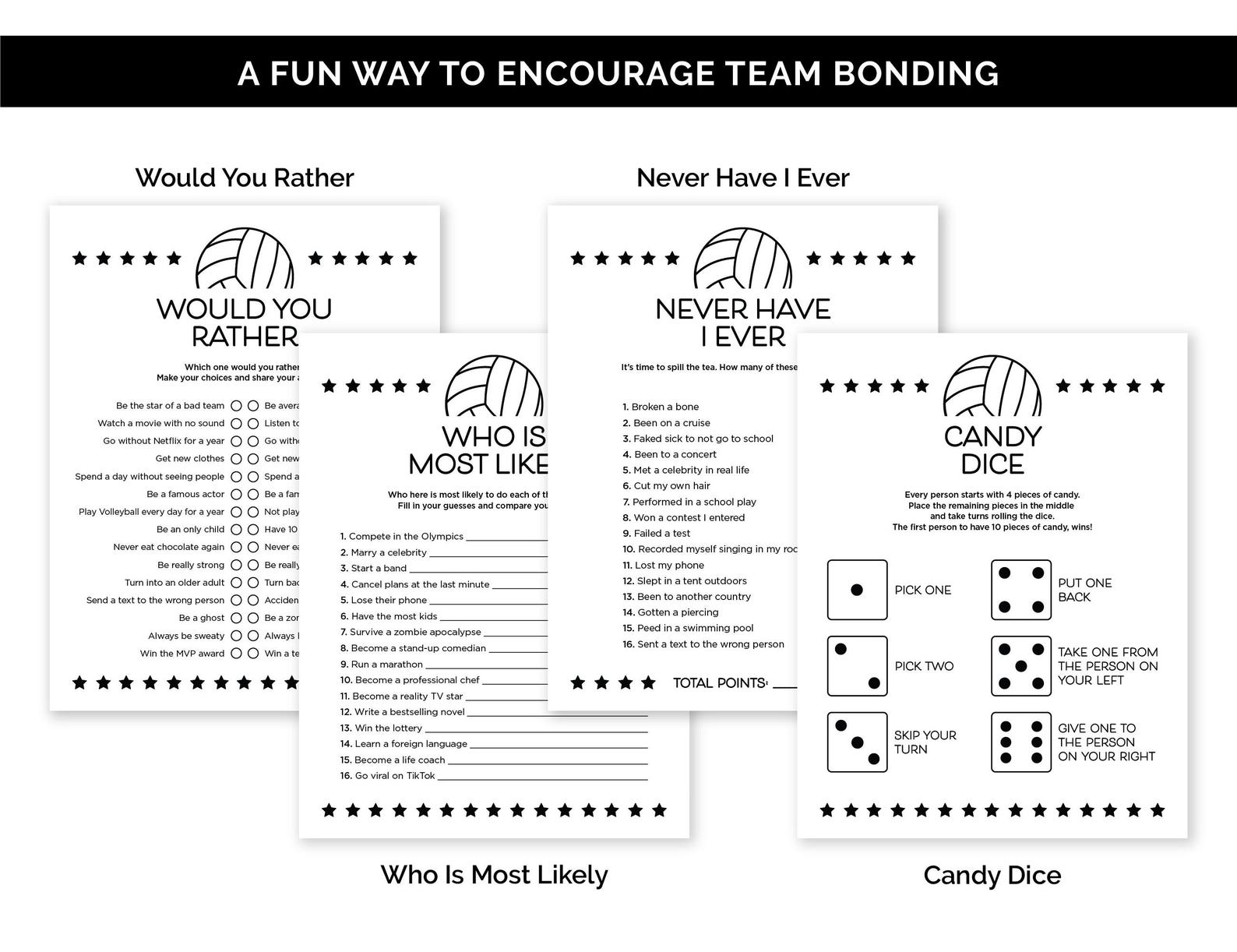 Volleyball Games, Printable Games Bundle for a Volleyball Team Party ...