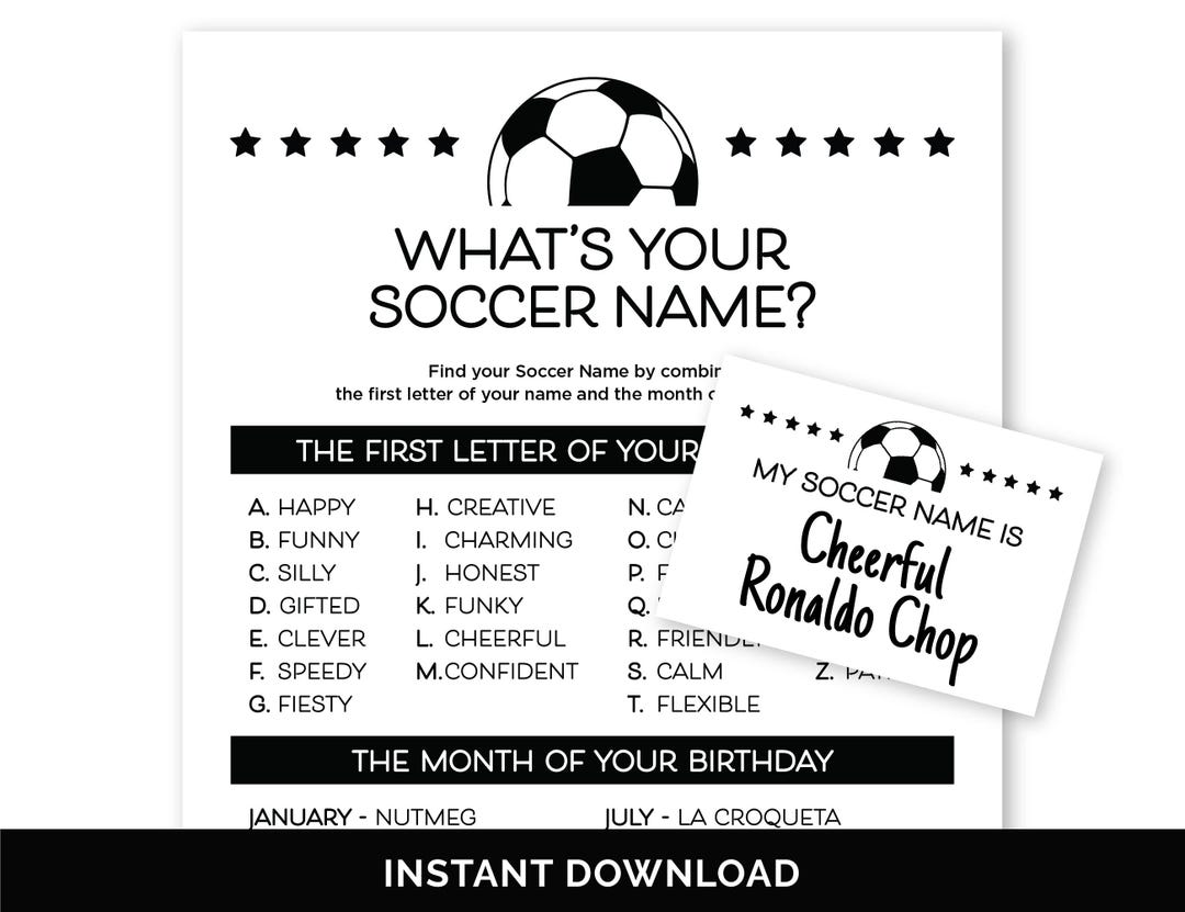 What's Your Soccer Name Game, Printable Soccer Team Building Game, Name ...
