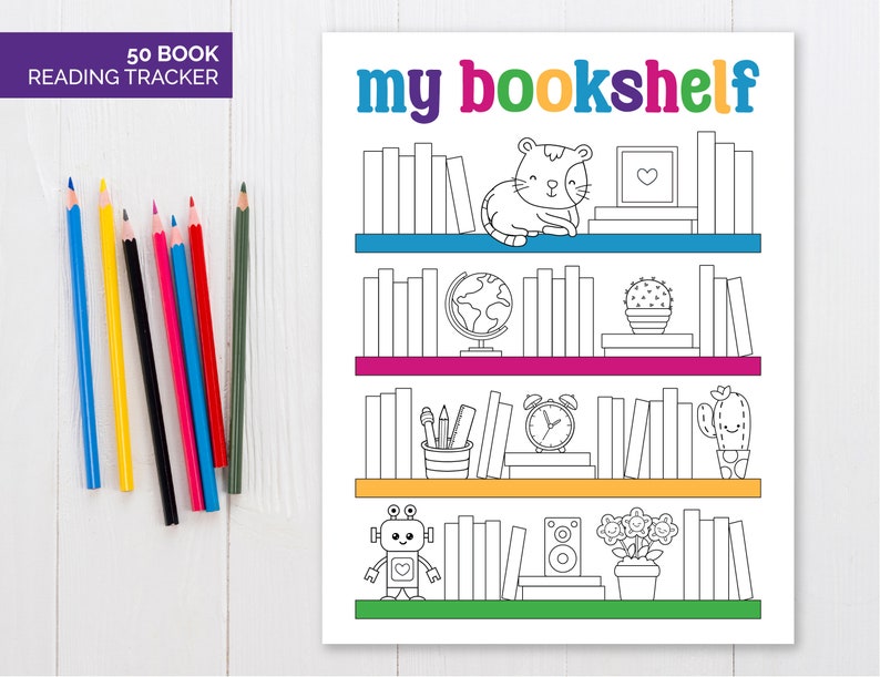 Reading Tracker for Kids, Printable Bookshelf Tracker, 50 Books Summer ...