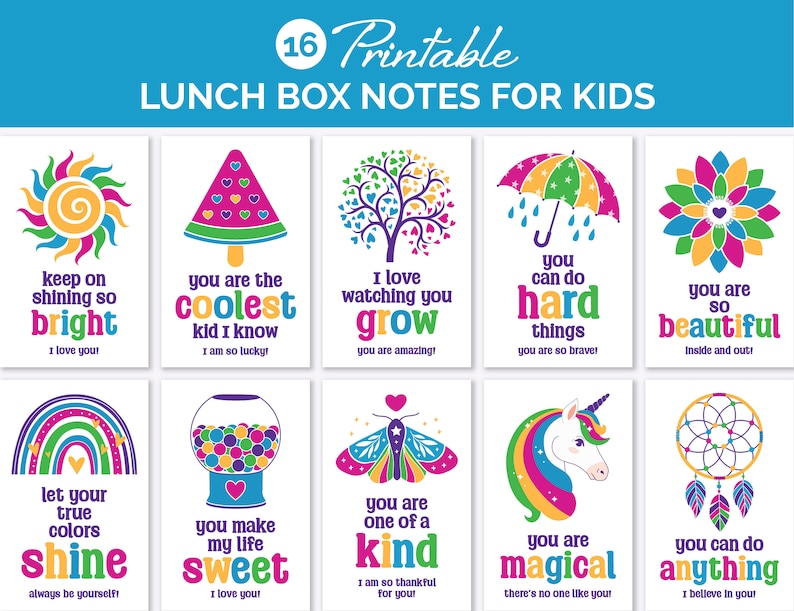 Printable Lunch Box Notes for Kids, Motivational Lunchbox Notes ...