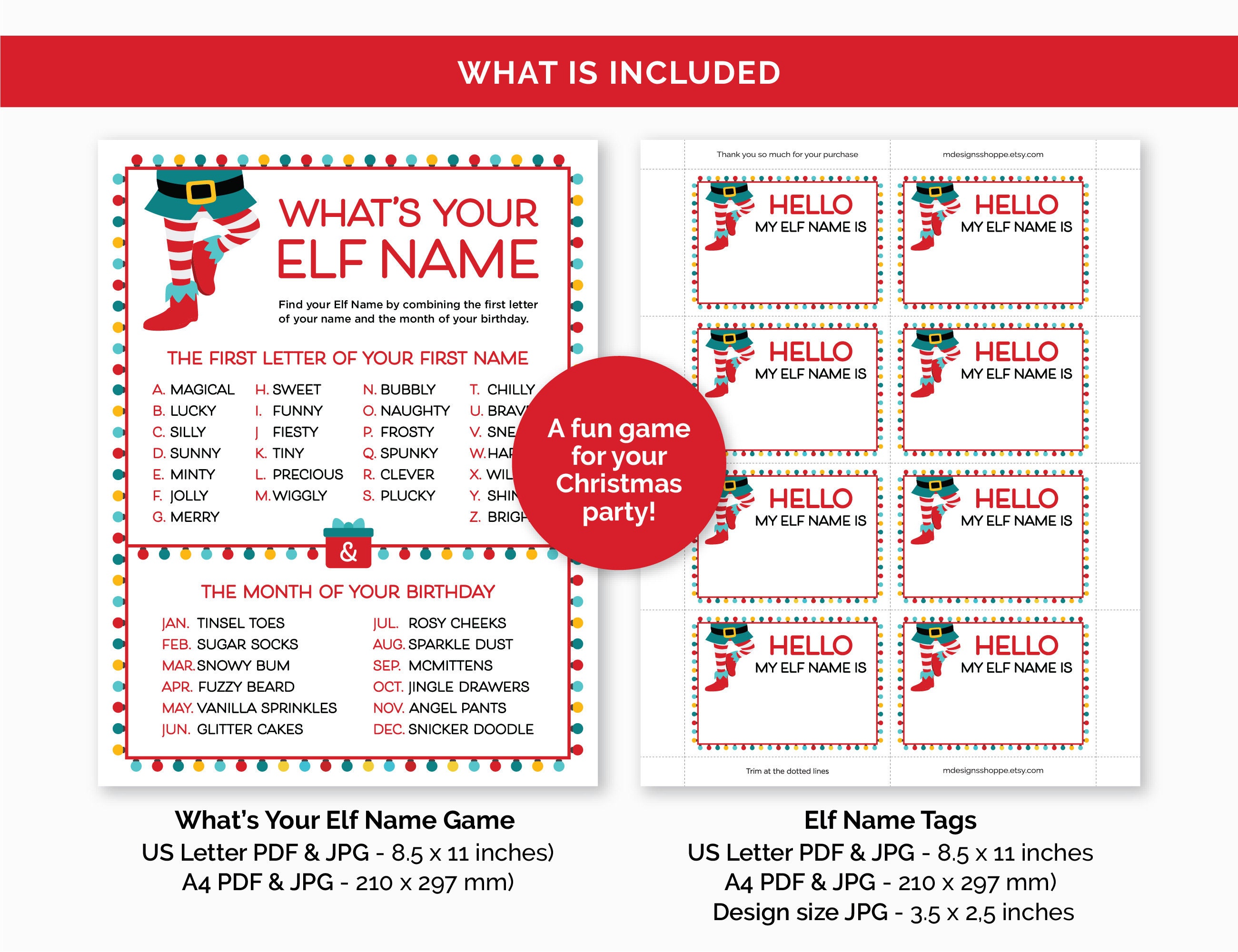 What's Your Elf Name Game, Printable Holiday Party Game for Kids and ...