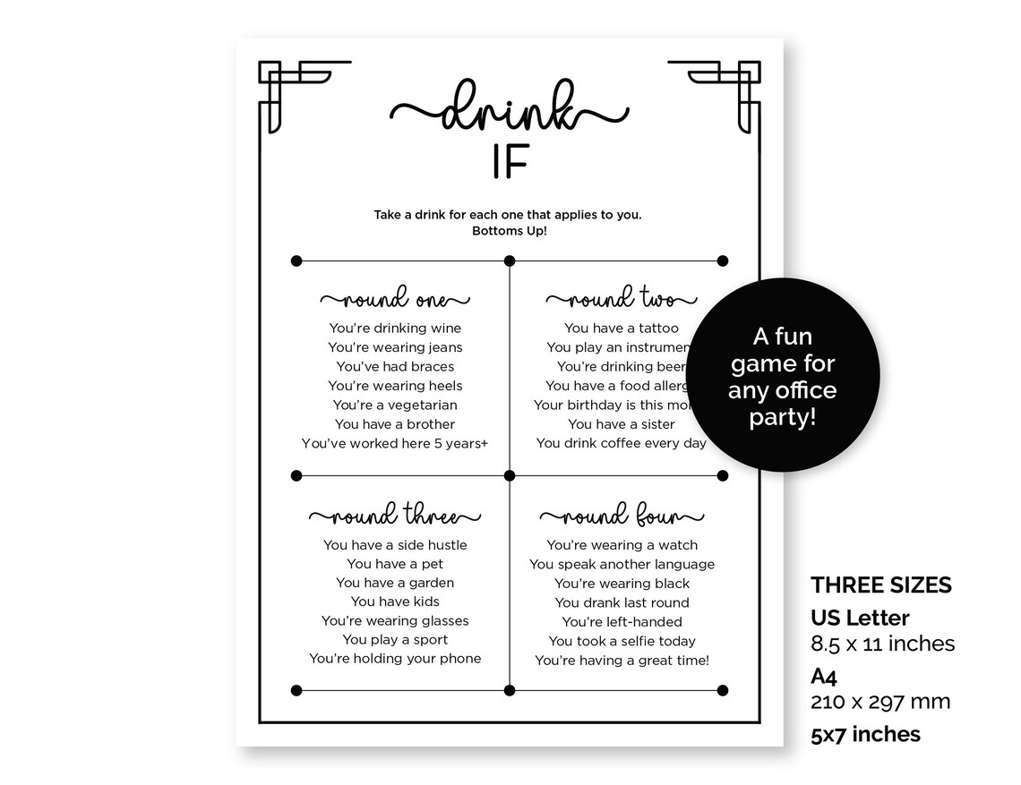 Office Drink If Game, Printable Drinking Game for an Office Holiday ...