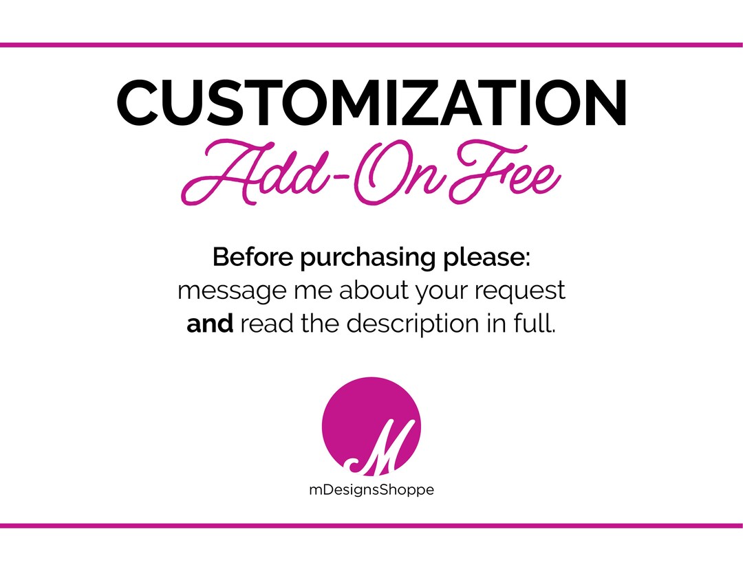 Customization Add-on Fee, Customization Fee, Personalization Fee, Must ...