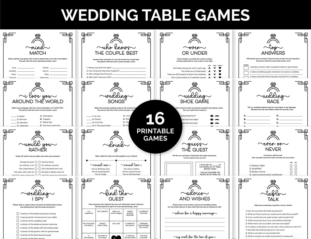 Wedding Table Games, Printable Games Bundle for a Wedding Reception ...