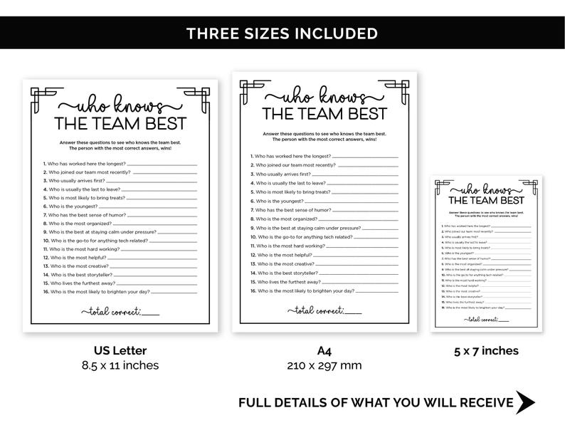 Who Knows the Team Best, Printable Team Building Game for Coworkers ...