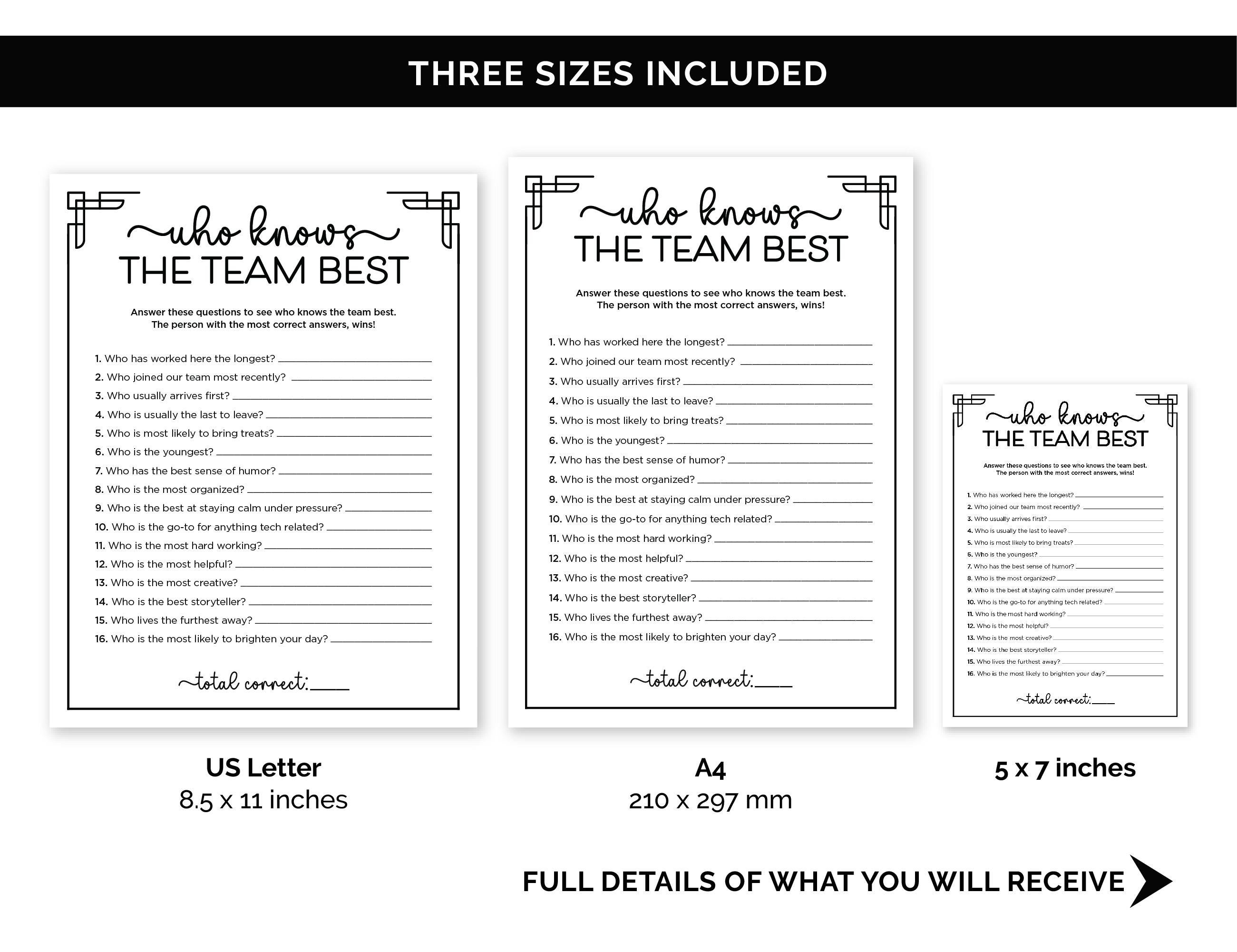 Who Knows the Team Best, Printable Team Building Game for Coworkers ...