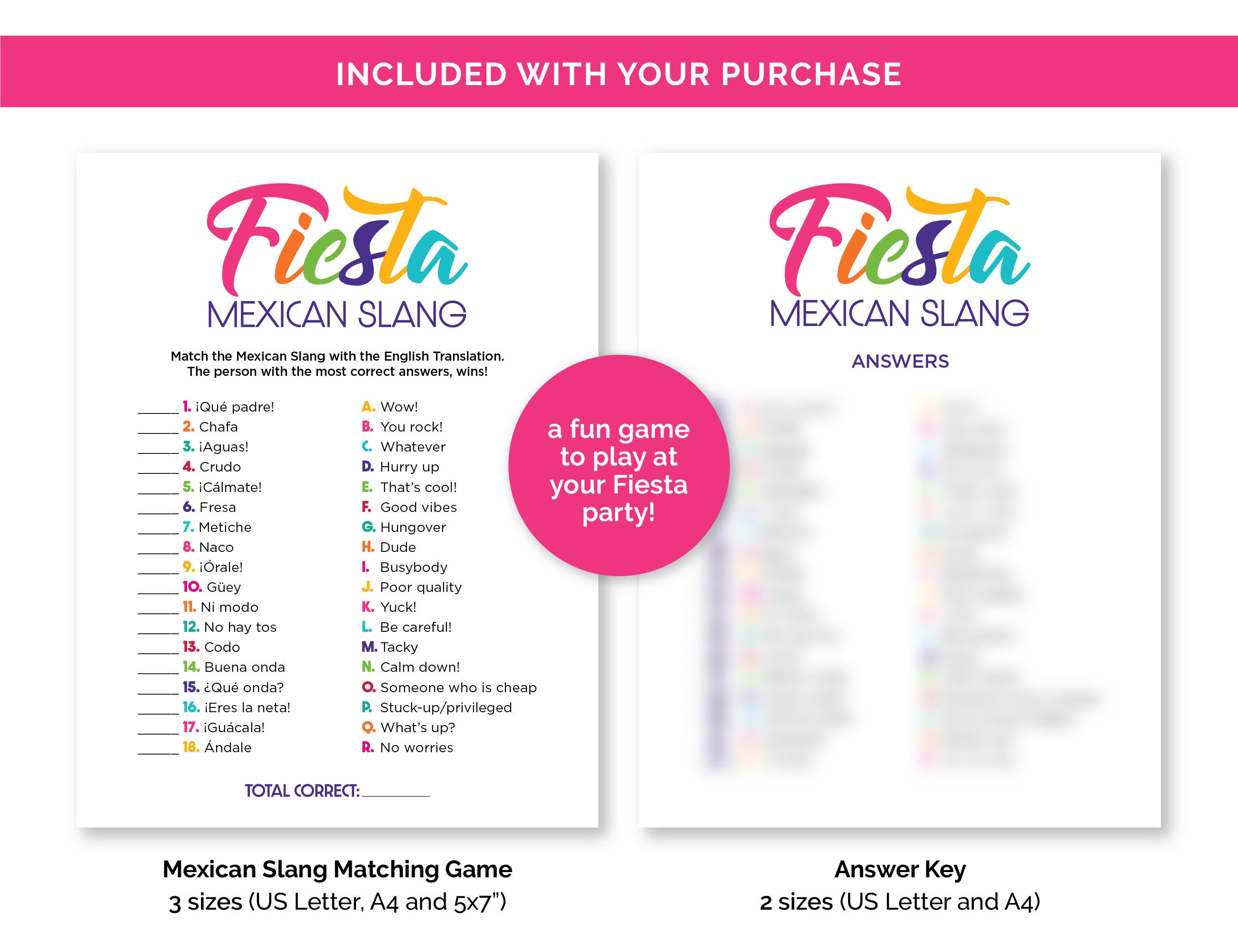 Fiesta Mexican Slang Game, Printable Trivia Game for a Fiesta Birthday ...