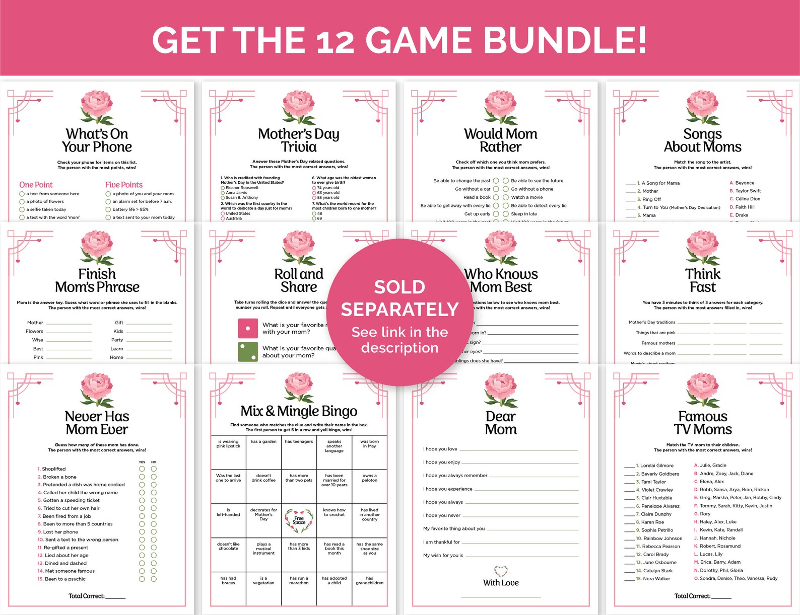 Mother's Day Would She Rather, Printable Would Mom Rather Game for ...