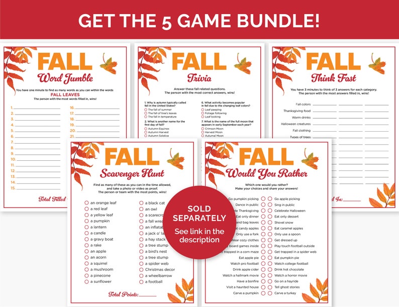 Fall Trivia Game, Printable Autumn Quiz for Adults, Teens and Kids ...