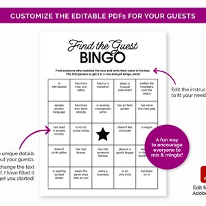 Editable Find the Guest Bingo, Icebreaker Game for Parties, Find ...