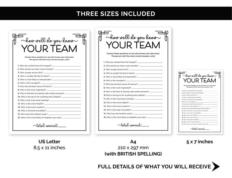 How Well Do You Know Your Team, Printable Team Building Game, Team ...