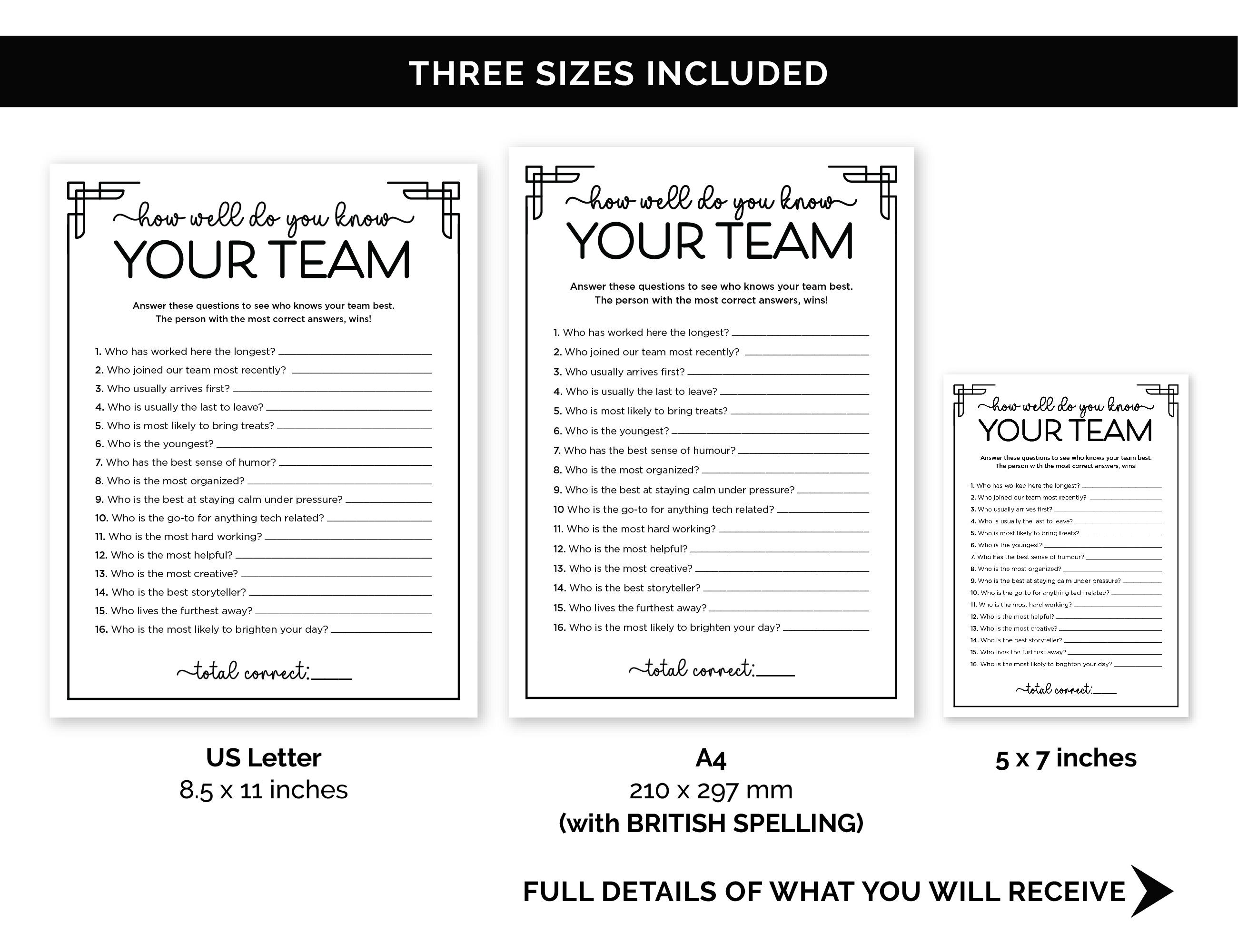 How Well Do You Know Your Team, Printable Team Building Game, Team ...
