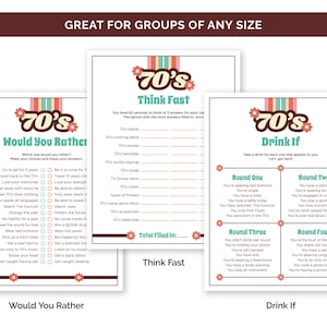 70s Party Games, Printable Games Bundle for a Retro 70s Theme Party ...