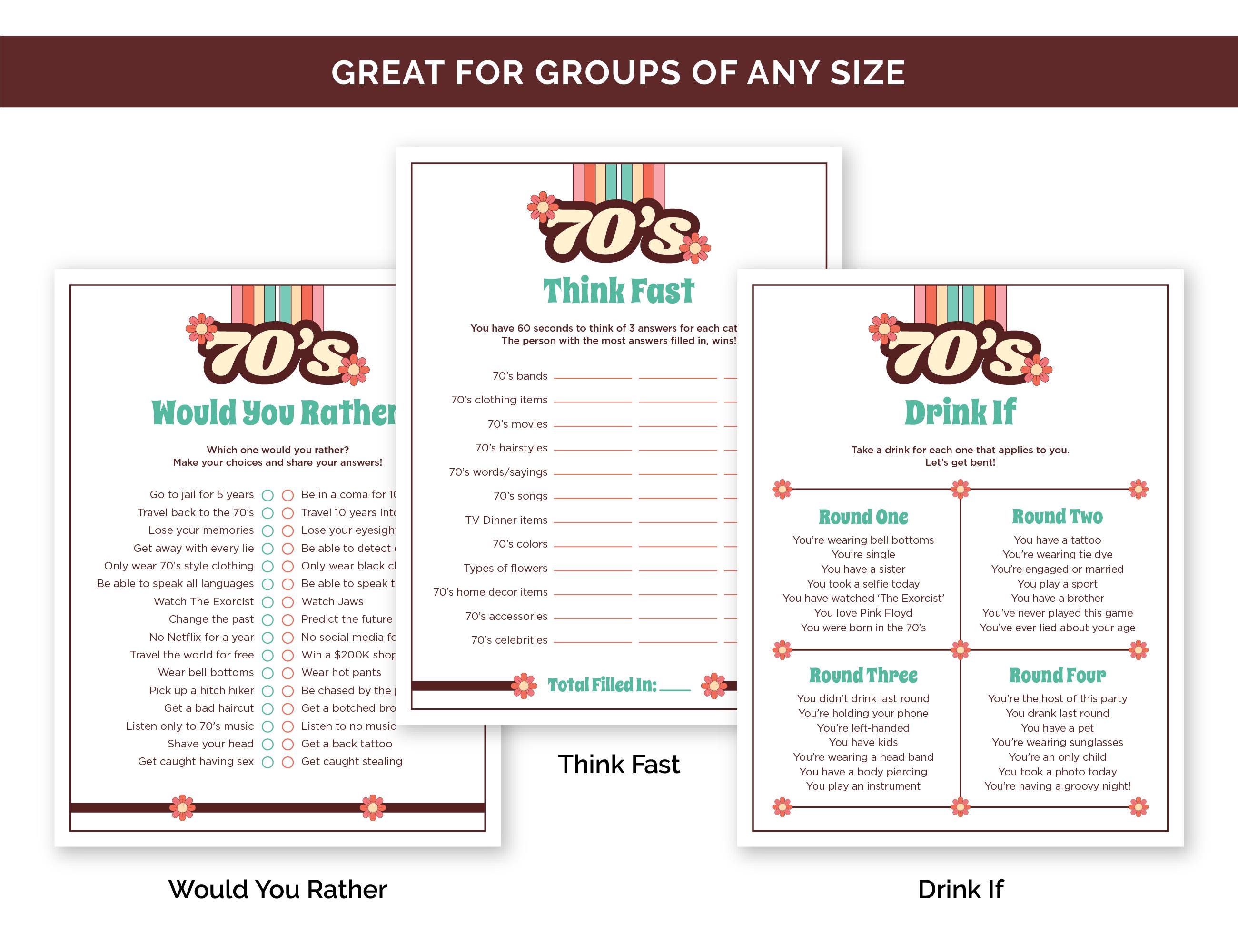 70s Party Games, Printable Games Bundle for a Retro 70s Theme Party ...