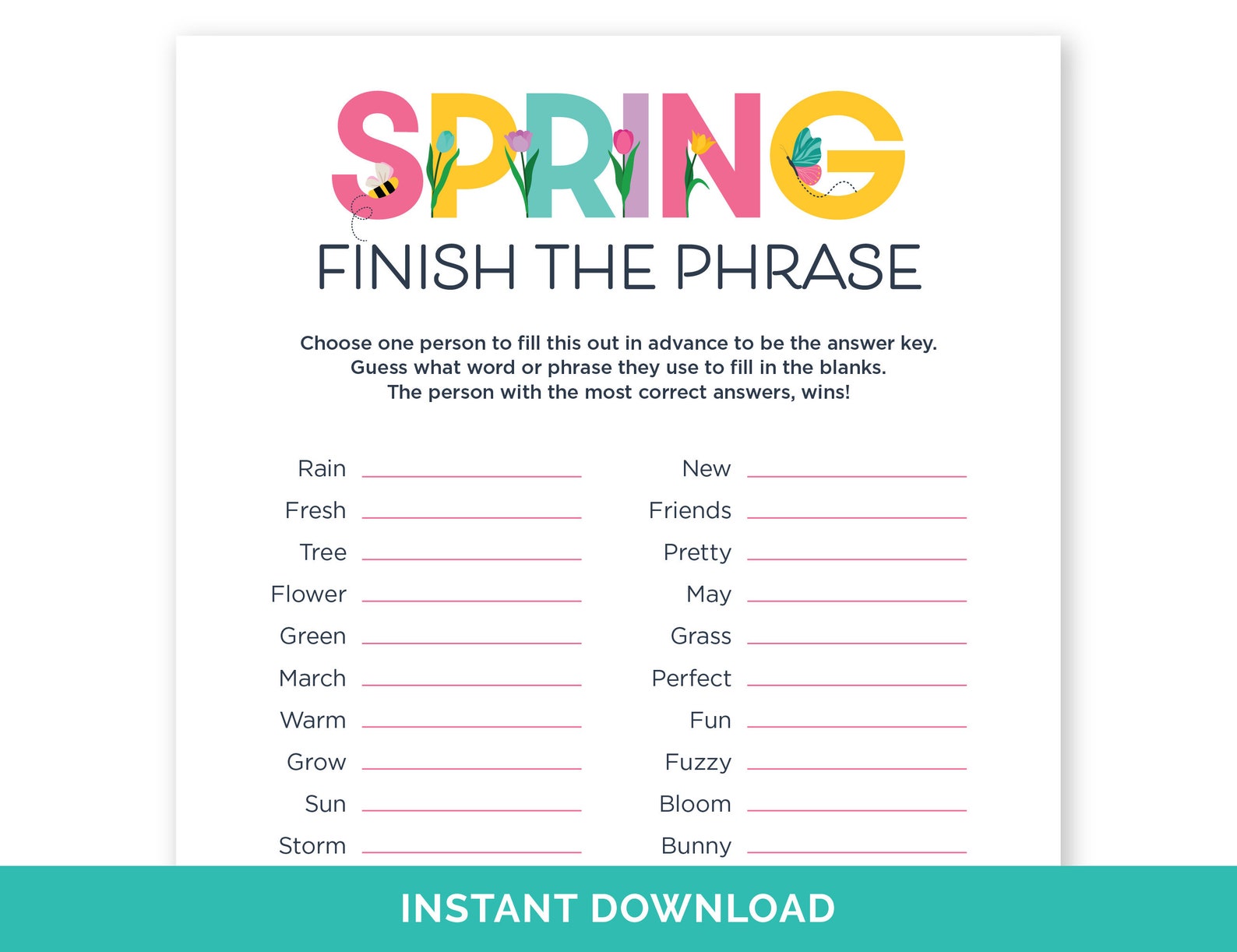 Spring Finish the Phrase, Printable Spring Party Game for Kids & Adults ...
