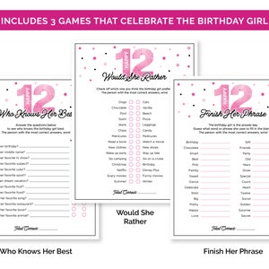 12th Birthday Party Games, Printable Birthday Game Bundle With Birthday ...