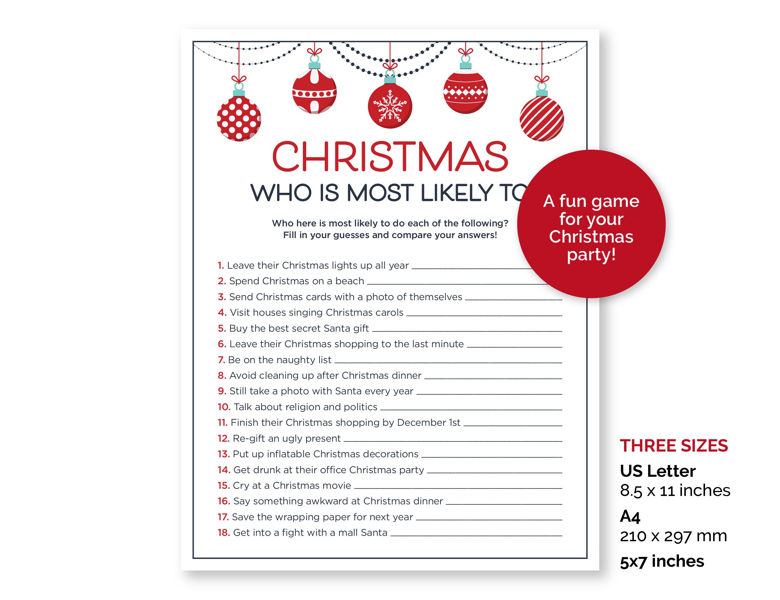 Christmas Most Likely to Game for Adults, Printable Holiday Office ...