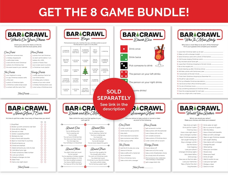 Christmas Bar Crawl Scavenger Hunt, Bar Hopping Game for a Holiday Bar ...