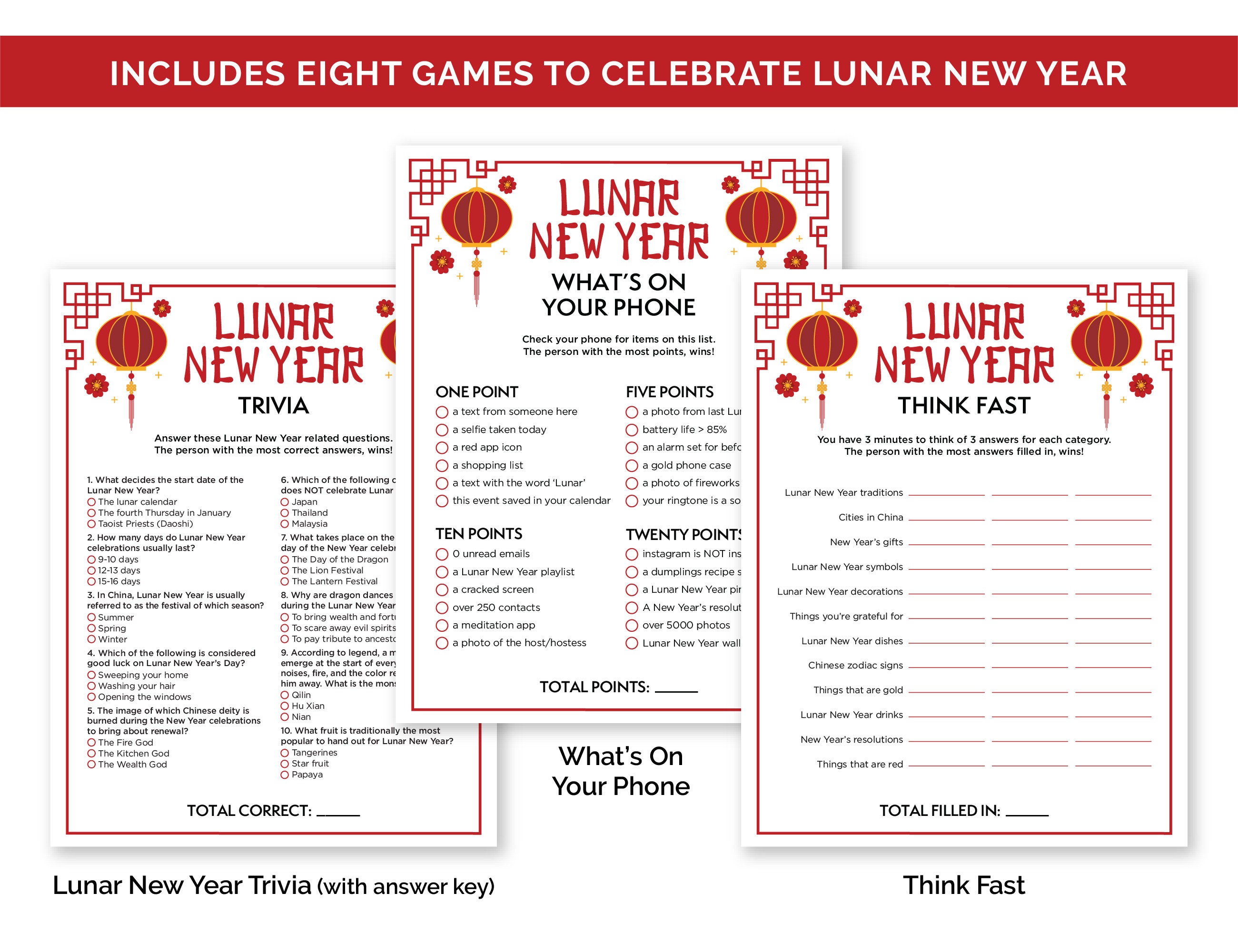 Lunar New Year Games, Printable Chinese New Year Games Bundle for ...