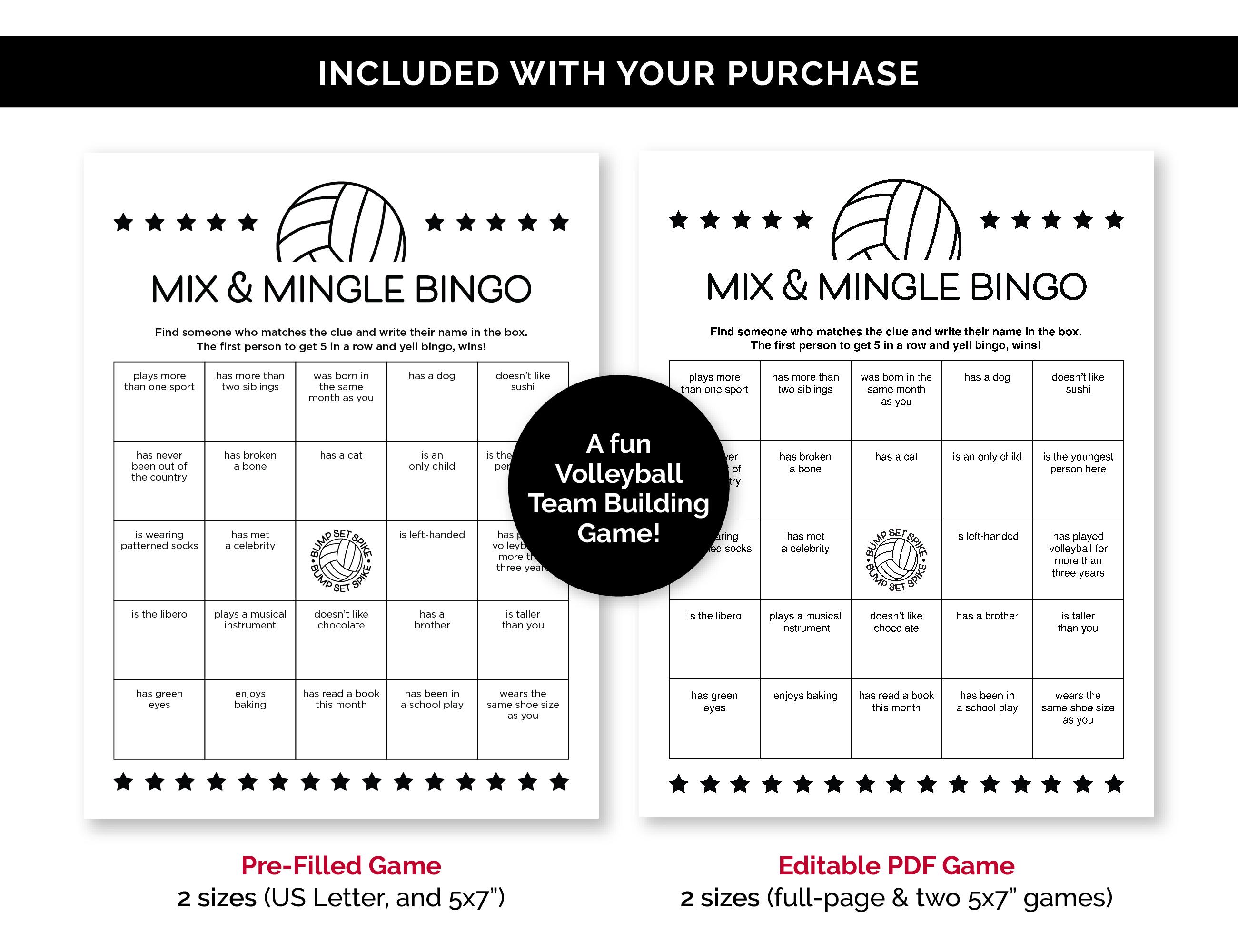 Editable Volleyball Mix & Mingle Bingo, Volleyball Team Building Game ...