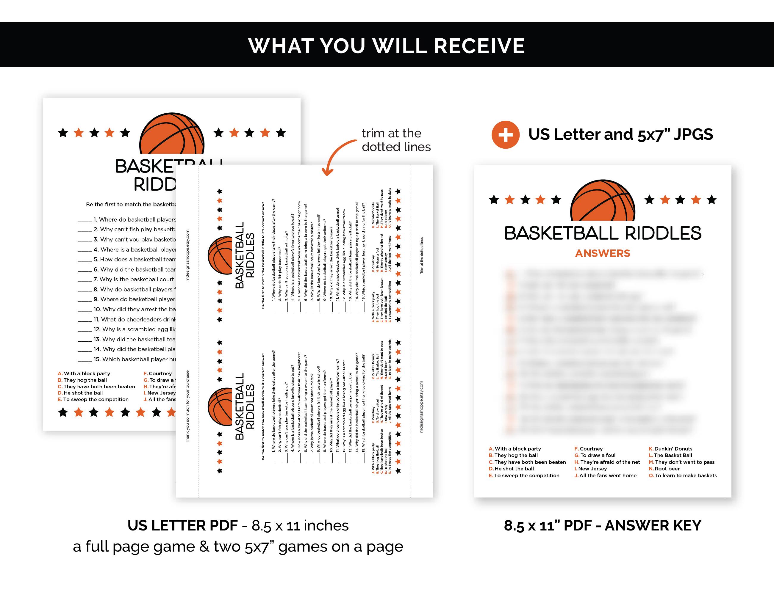 Basketball Riddles, Printable Riddle Me This Game for a Basketball Team ...