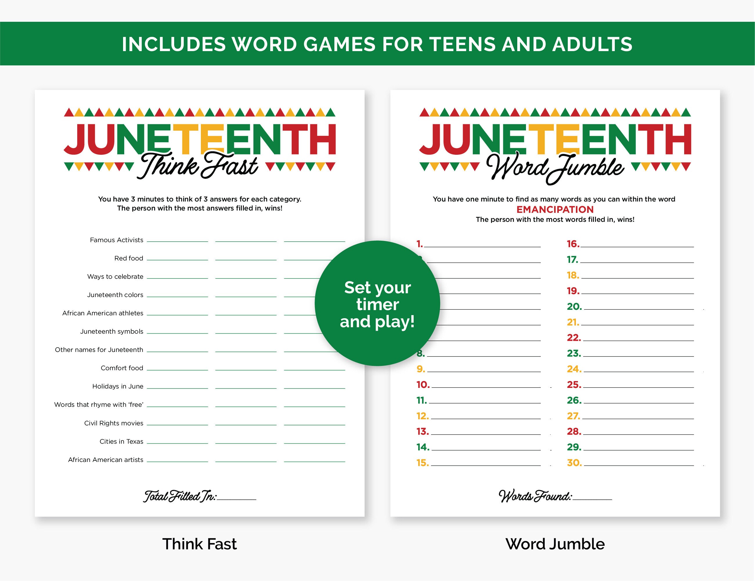Juneteenth Games Printable Game Bundle for Family or - Etsy Canada