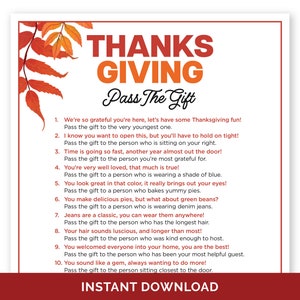 Thanksgiving Pass the Gift Game, Printable Pass the Present ...