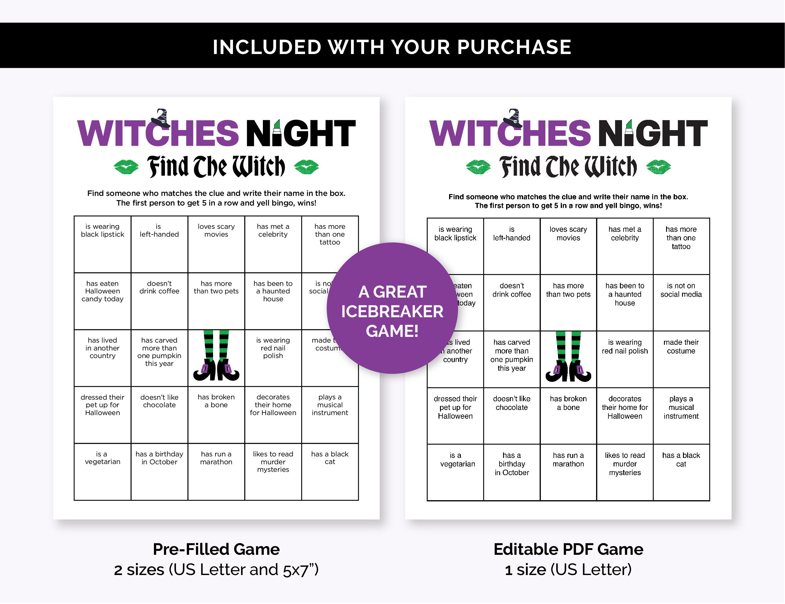 Find the Witch Bingo Game Editable Witches Night Find the - Etsy