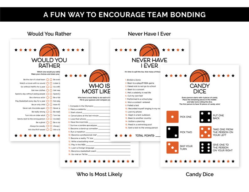 Basketball Games, Printable Games Bundle for a Basketball Team Party ...