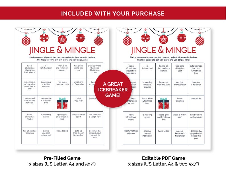 Editable Jingle and Mingle Bingo, Christmas Find the Guest Bingo Game ...