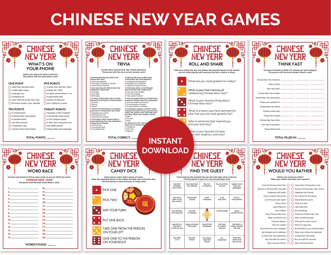 Chinese New Year Games, Printable Lunar New Year Games Bundle for ...