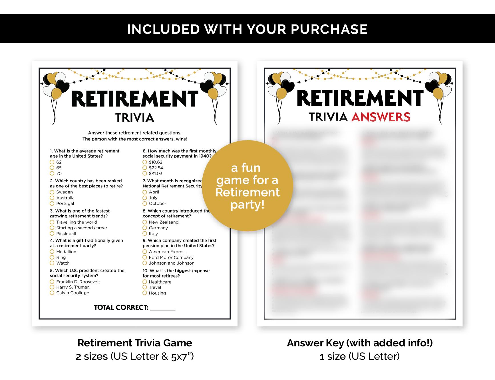 Retirement Trivia Game, Printable Quiz for a Retirement Party, Work ...