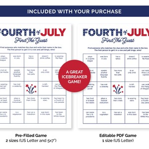 Fourth of July Find the Guest Bingo Game, Printable Party Game for a ...