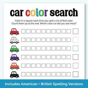 Counting Coloured Cars Printable, Road Trip Game for Kids, Car ...