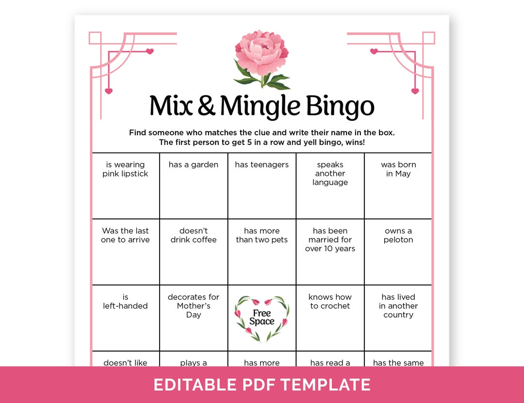 Editable Mother's Day Find the Guest Bingo, Icebreaker Game for a ...