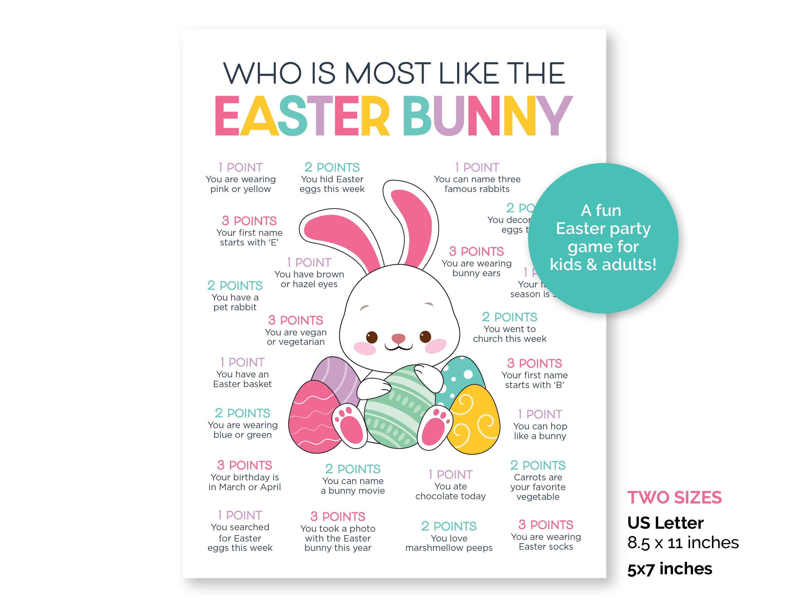 Who is Most Like the Easter Bunny Game, Printable Easter Party Game for ...