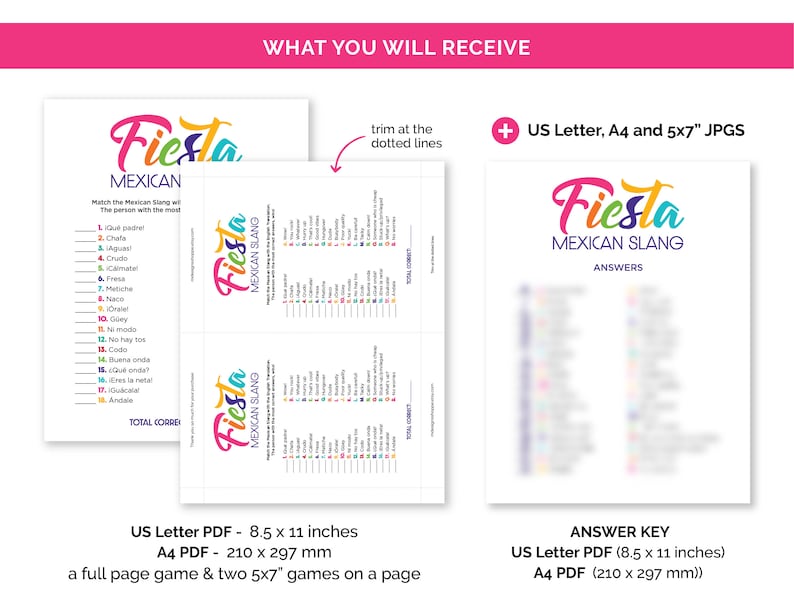 Fiesta Mexican Slang Game, Printable Trivia Game for a Fiesta Birthday ...