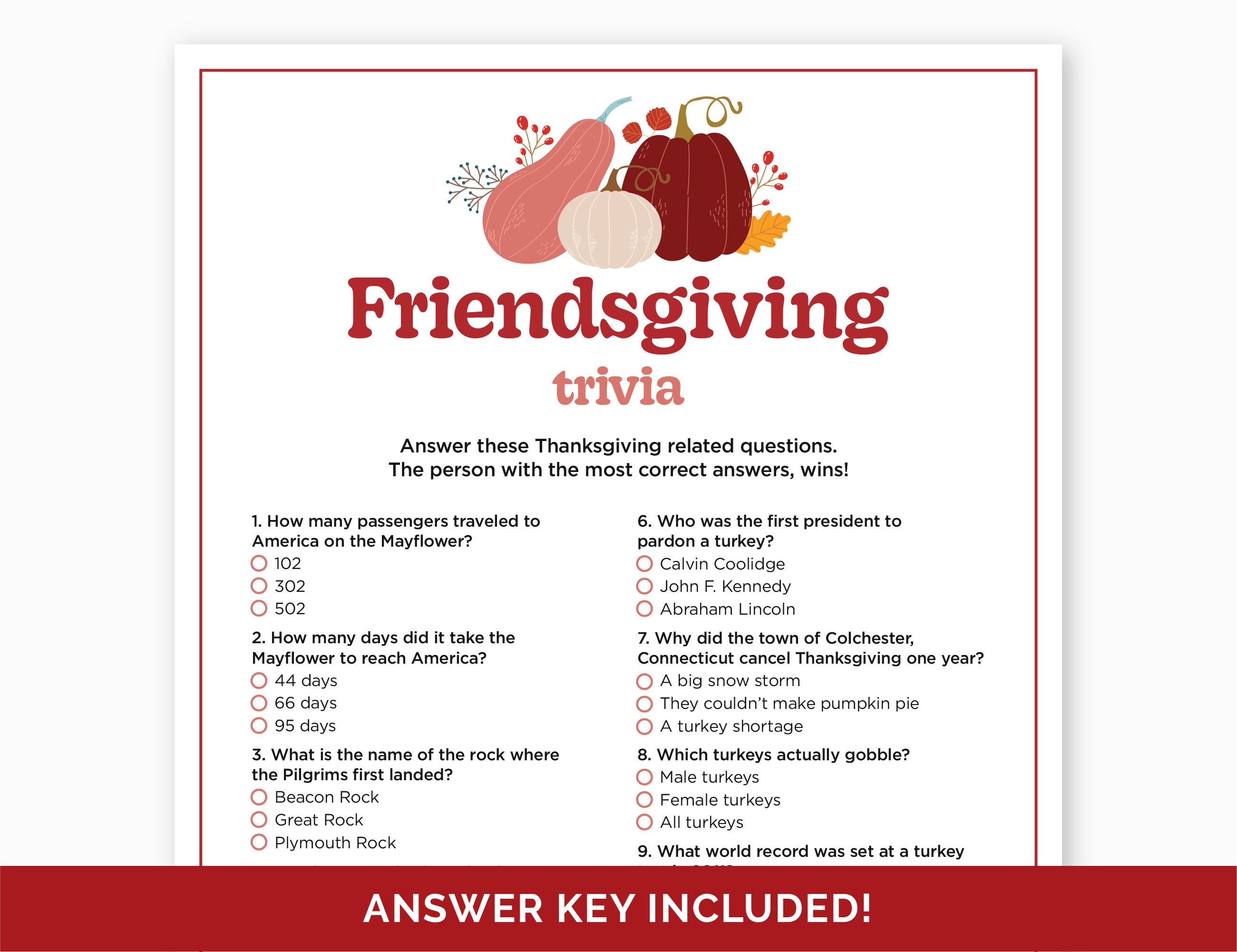 Friendsgiving Trivia Game, Printable Thanksgiving Quiz With Answers ...