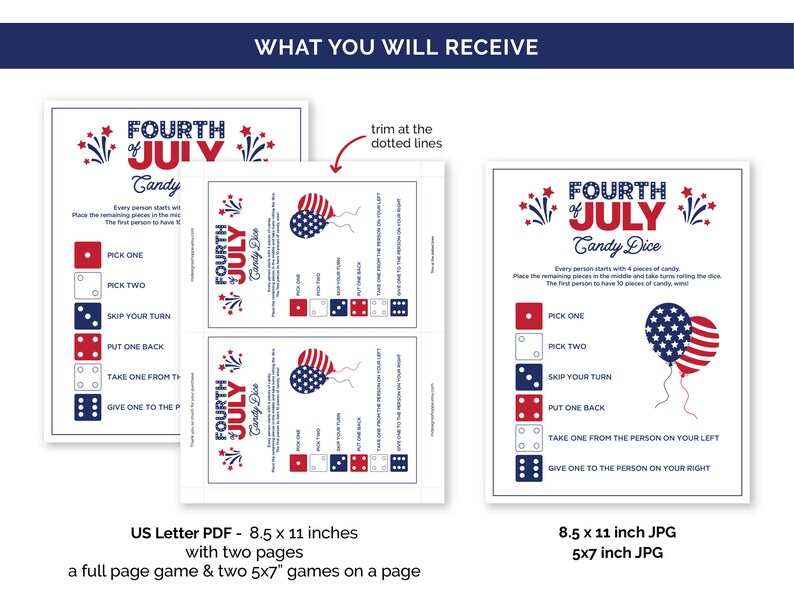 Fourth of July Candy Dice Game, Printable 4th of July Party Game for ...