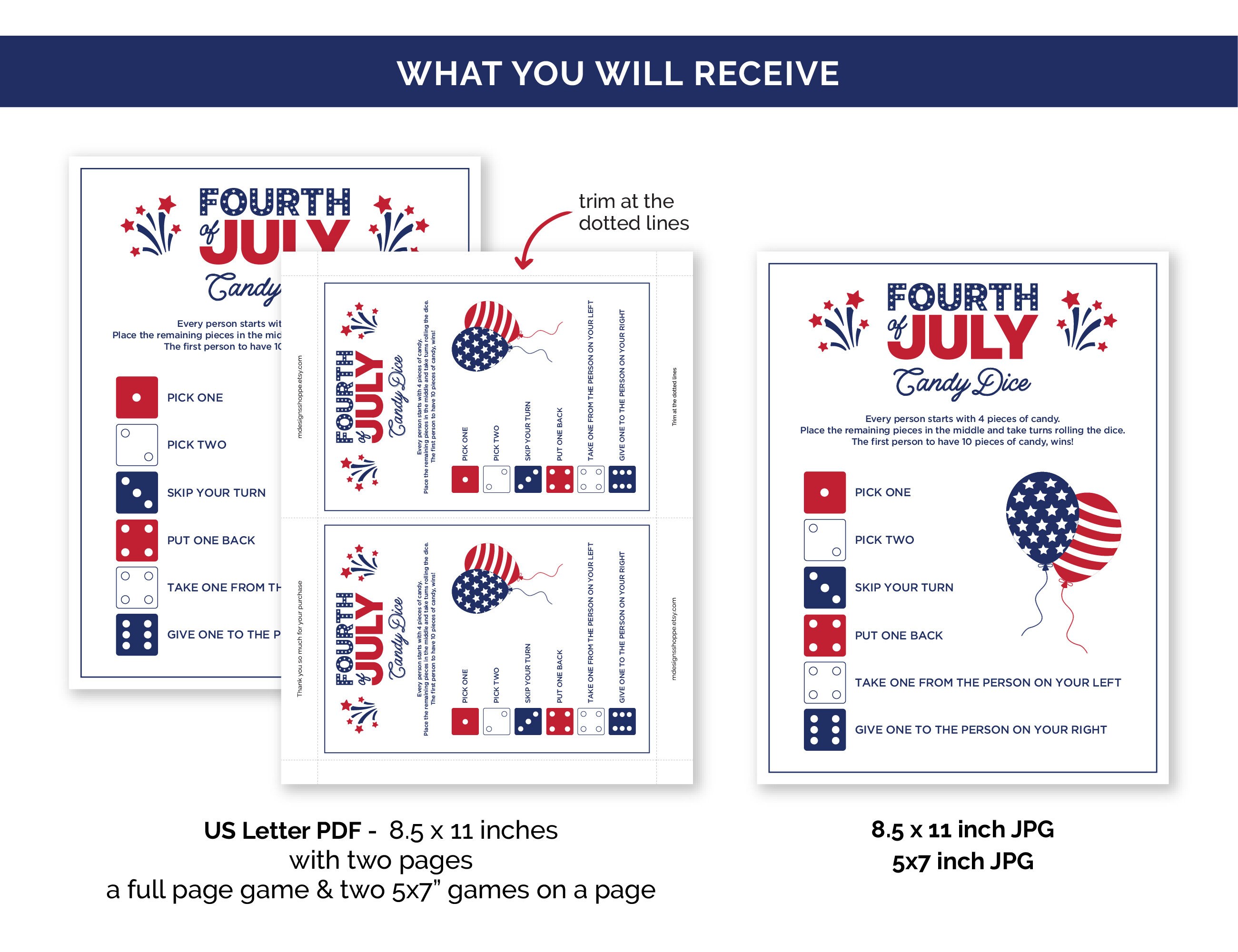 Fourth of July Candy Dice Game, Printable 4th of July Party Game for ...