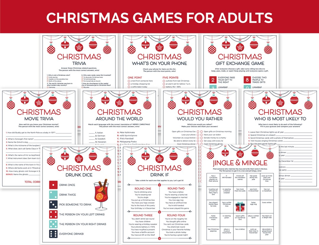 Christmas Party Games for Adults, Printable Holiday Party Games Bundle ...