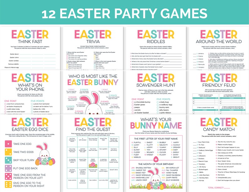 Easter Games Bundle for Adults and Kids, Printable Easter Party Games ...