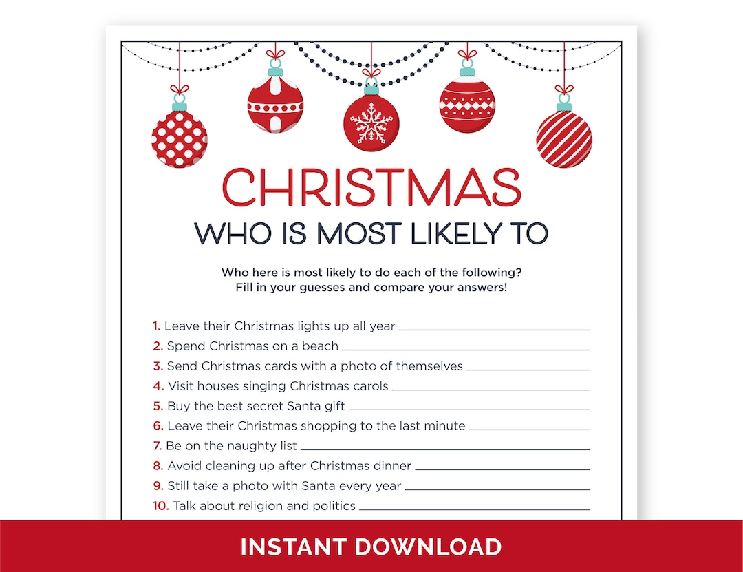 Christmas Most Likely to Game for Adults, Printable Holiday Office ...