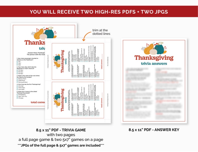 Thanksgiving Trivia Game, Printable Thanksgiving Quiz With Answers ...