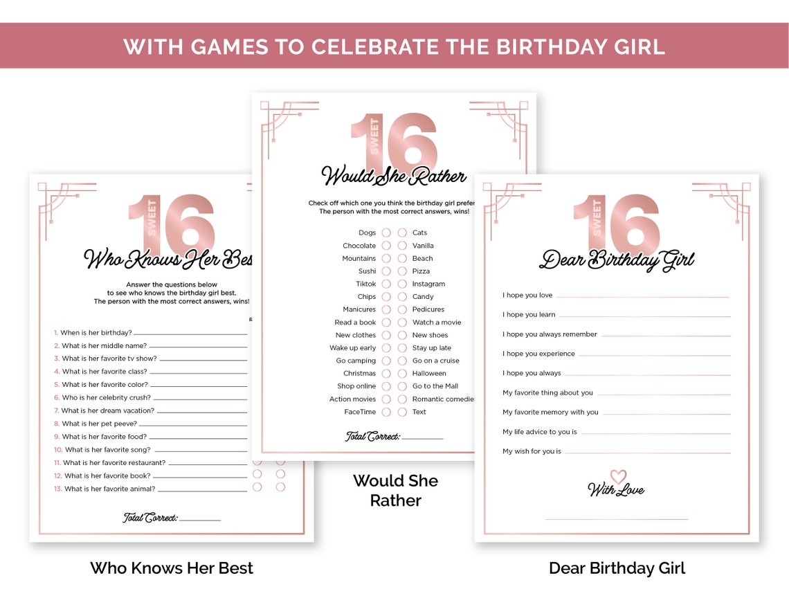 Sweet 16 Party Games, Printable Sweet Sixteen Games Bundle, 16th ...