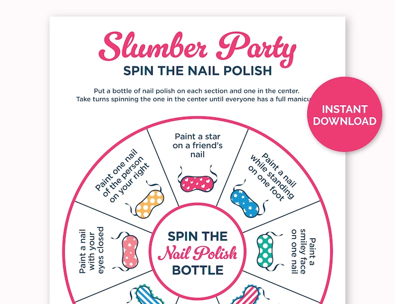 Slumber Party Spin the Nail Polish Bottle Printable Sleepover - Etsy
