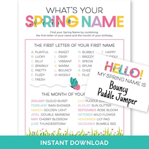 What's Your Spring Name Game, Printable Spring Classroom Party Activity ...