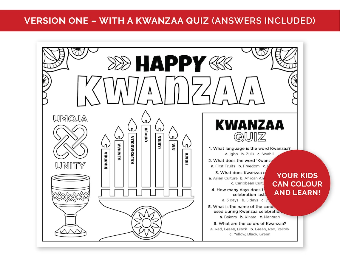 Kwanzaa Kids Coloring and Activities Page, Printable Kids Activity ...